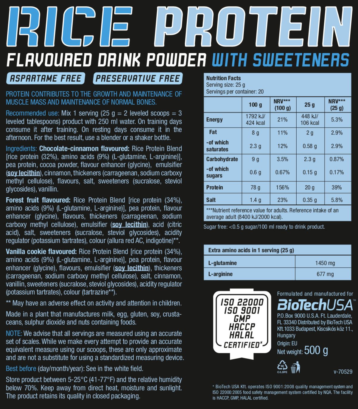 BioTech USA, Rice Protein, 500g | Zone Nutrition