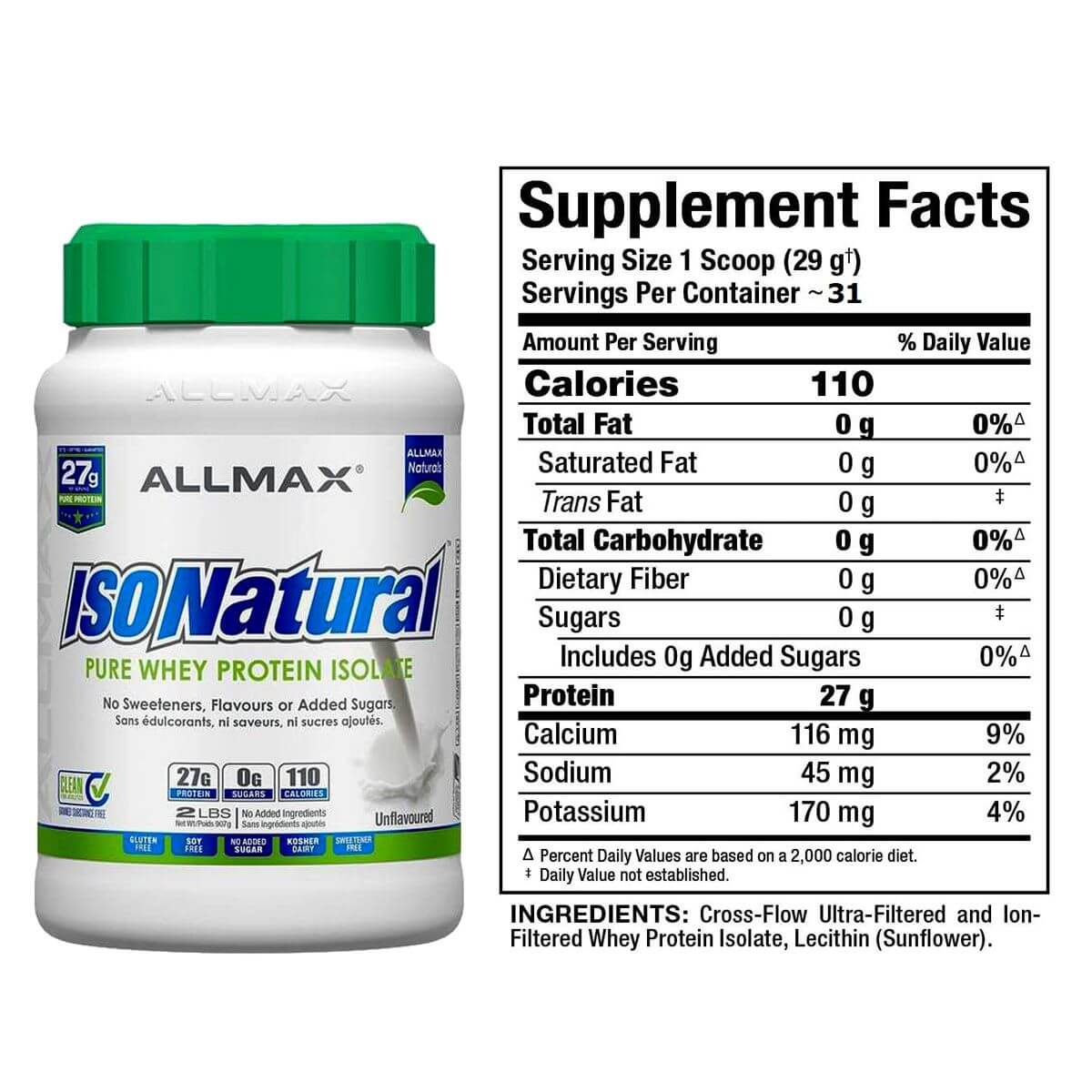 ALLMAX, IsoNatural, Whey Protein Isolate, 2 lb (1 kg) | Zone Nutrition ...